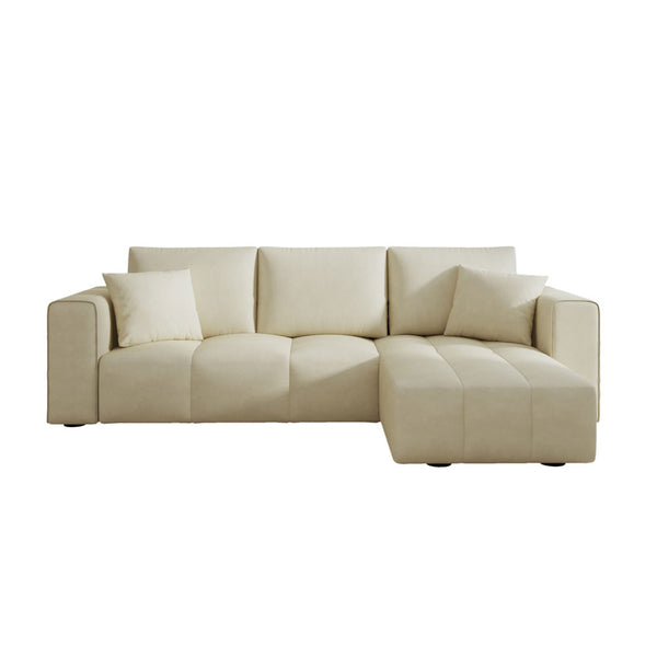 Canapé d'angle convertible 4 places avec coffre en velours beige PARLA ...
